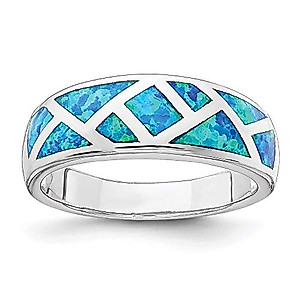 IceCarats 925 Sterling Silver Geometric Lab Grown Created Blue Opal Ring October Birthstone Jewelry Size 8