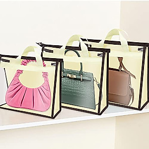 Theresduet 12 Pack Dust Bags for Handbags, Purse Storage Organizer, Clear Handbag Storage with Zipper and Handles, Beige