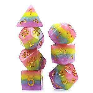 Polyhedral DND Dice Set Pearl Rainbow Dice for Dungeons and Dragons, Pathfinder, D&D, RPG, MTG,7-Die Set Role Playing Games Dice 4 Colors Resin Dice