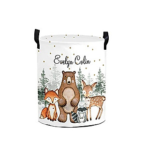 SunFancy Woodland Forest Animals Personalized Laundry Basket Clothes Hamper with Handles Waterproof,Custom Collapsible Laundry One Size