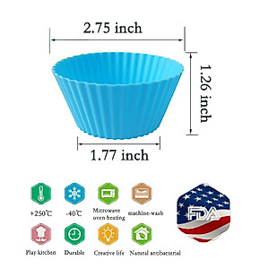 Reusable Silicone Cupcake Baking Cups 24 Pack, 2.75 inch Silicone Baking Cups, Reusable & Non-stick Muffin Cupcake Liners for Party Halloween Christmas,6 Rainbow Colors (Pack of 24,Multicolor)