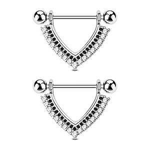 CM Crareesi Mania Teardrop Nipple Shield Rings 316L Stainless Steel Nipple Piercing Jewelry 14g Nipple Retainer Barbells Body Piercing for Women 2pcs Double Clear CZ Paved Nipple Bars