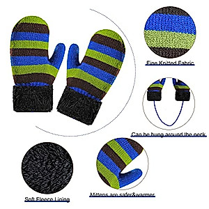 Kids Winter Pompom Beanie Hat Scarf Gloves Set for Boys&Girls Age 3-8, Fleece Lined Skull Cap Neck Warmer Mitten Set Blue
