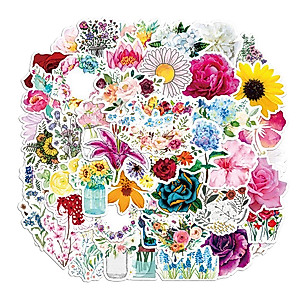 100pcs Flower Stickers Pack for Water Bottle, Cute, Vinyl, Aesthetic, Trendy, Waterproof Stickers and Decals for Hydroflask Laptop Scrapbooking Phone,Flower Gifts for Adults Women Teens Girls