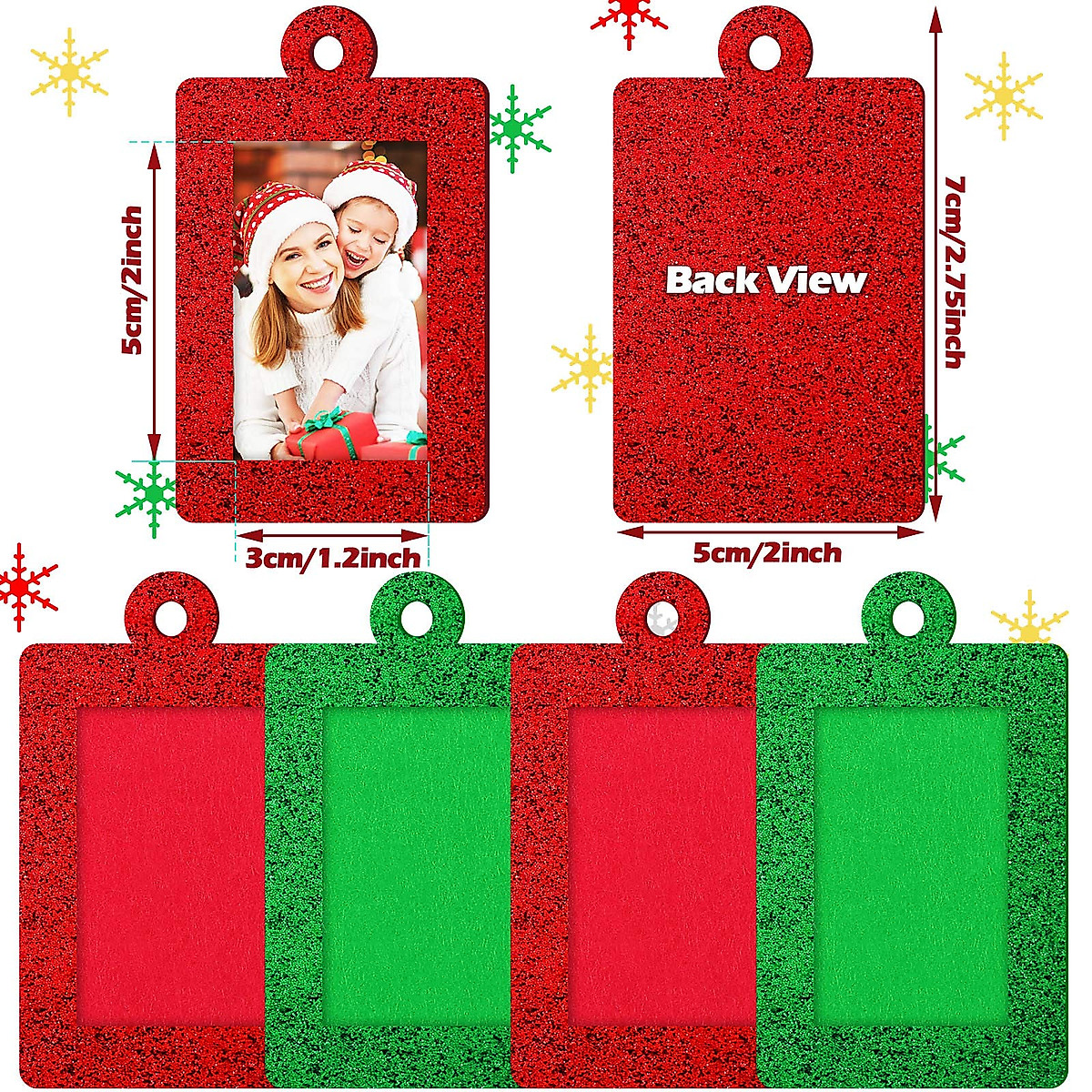 Jetec 36 Pieces Glitter Photo Frame Ornaments Bulk Christmas Tree Decorations Mini Felt Picture Frame Small Hanging Frame Xmas Gifts 2022 for Holiday Party Favors Supplies (Red, Green)