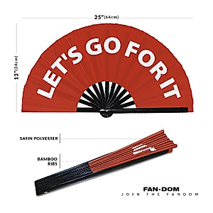 Let's Go For It hand fan foldable bamboo circuit hand fan funny gag slang words expressions statement gifts Festival accessories Rave handheld Circuit event fan Clack fans (Red)