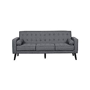 Container Furniture Direct S5300-L Valadez Linen Upholstered Tufted Mid-Century Modern Loveseat with Bolsters, Dark Grey