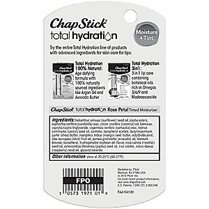 ChapStick Total Hydration Moisture + Tint Rose Petal Tinted Lip Balm Tube, Tinted Moisturizer - 0.12 Oz