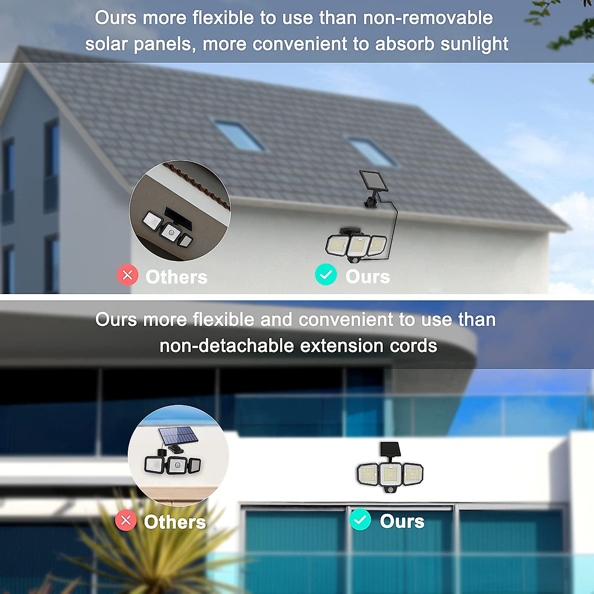 CEOTIS Solar Lights Outdoor, 243 LED 3500LM Motion Sensor Solar Outdoor Lights, IP65 Waterproof 270° Wide Angle Security Flood Lights, Separate Solar Panel Remote 3 Modes Wall Lights (2pack)