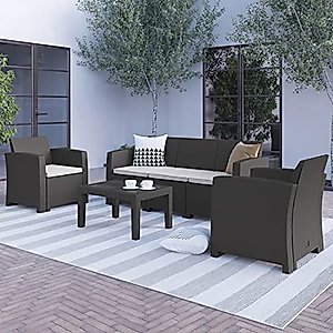 Flash Furniture 4 Piece Outdoor Faux Rattan Chair, Sofa and Table Set in Dark Gray, 30 x 67.5 x 27