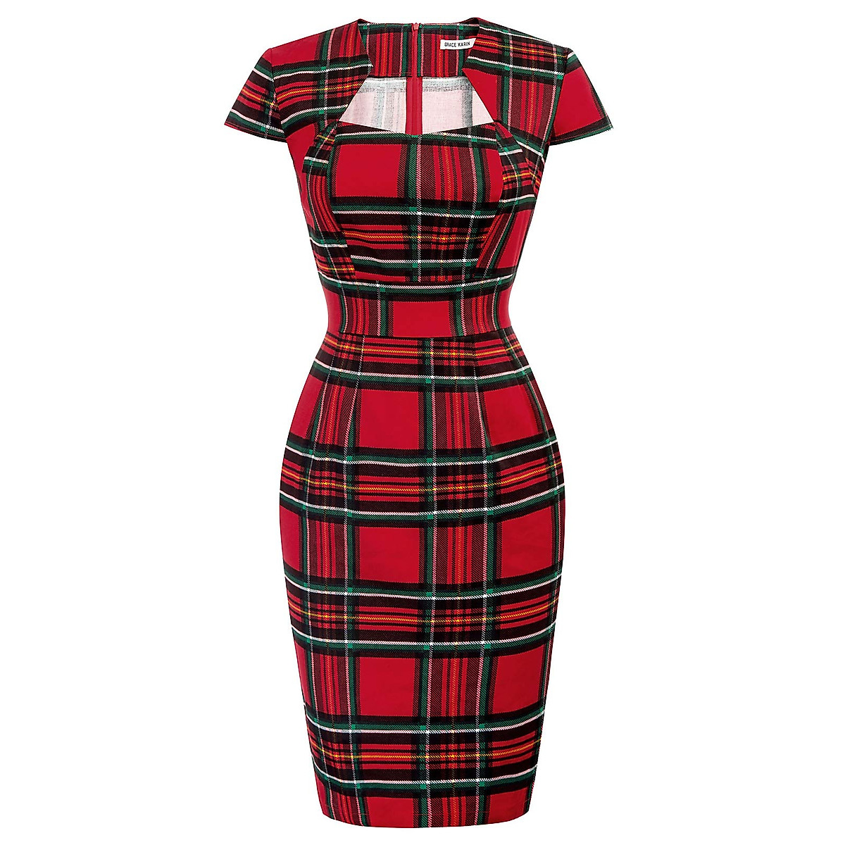 Women's Plaid Pencil Dress 50s 60s 30s Vintage Wiggle Dress Red or Christmas