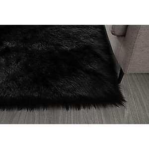 7 x 5 Feet Luxury Shag Area Rug,Rectangle Plush Fuzzy Rugs,Ultra Soft Fluffy Faux Fur Sheepskin Area Rug,Non-Slip Shaggy Furry Carpets for Boys/Girls Room Bedroom (Black, 7x5Feet)