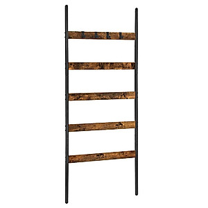 VASAGLE Blanket Ladder, 5-Tier Ladder Shelf, Wall-Leaning Rack, Steel, 25.6 Inch Wide, Scarves, Industrial Style, Rustic Brown and Black ULLS011B01