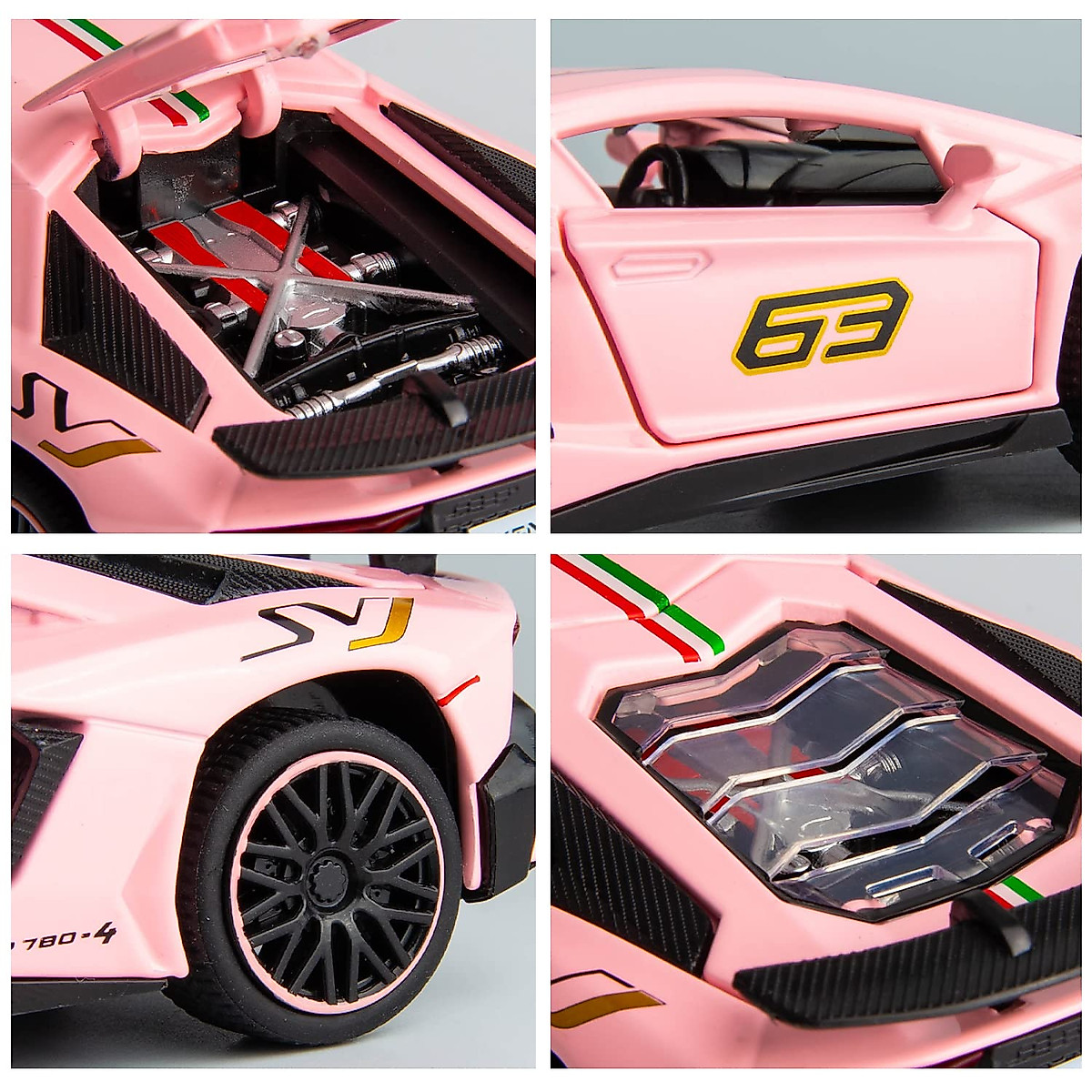 BDTCTK Compatible for 1:32 LP780 Model Car, Zinc Alloy Pull Back Toy Car with Sound and Light for Kids Boy Girl Black