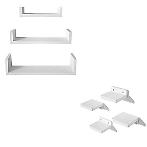 SRIWATANA U-Shape Shelves Wall Mounted Set of 3 and Small Floating Shelves Set of 4