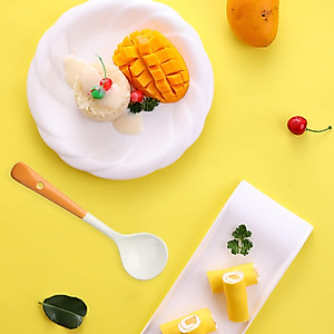 Ceramic Dessert Spoon Long Handle Dinner Spoons Set of 4 Korean Porcelain Spoons for Eating Dessert Appetizers Cereal (Double Color)