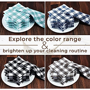 Urban Villa Cotton Dish Cloth Set of 8, Waffle Kitchen Cloth Highly Absorbent Super Soft 12x12 Inch Dish Cloths for Kitchen Cleaning & Drying Dishes Mitered Corner Dish Towels - Blue White, Checks