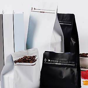 NEW Upgraded Coffee Bags with Valve (50 PCS, 32 oz/2 lb) Black High Barrier Aluminum Foil Flat Bottom Standing Coffee Bean Storage Bags, Reusable Heat Seal Side Zipper Pouches for Home and Store