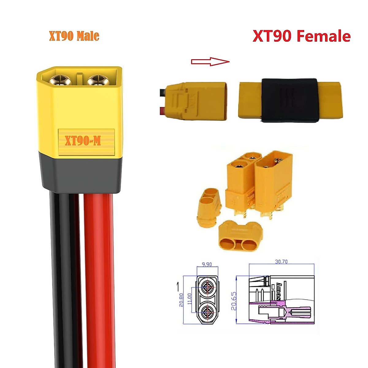 DC 7909 Female to XT90 Male ConnectorsAdapter Connect Solar Panel for Lipo Battery Pack Compatible Portable Power Station AC200P AC200MAX and Solar Generator 1M/3Ft