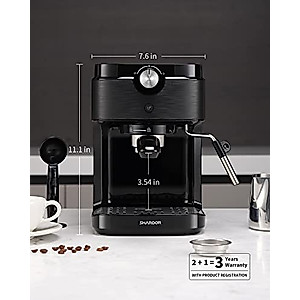 SHARDOR Espresso Machine, Automatic Latte & Cappuccino Maker, 15 Bar Pump Pressure Espresso Coffee Maker with Milk Frother Steam Wand, 1300W, Black