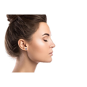 Genuine 14K Solid Yellow Gold 6x6mm Heart Created Blue Sapphire September Birthstone Stud Earrings