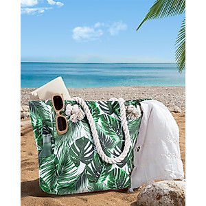 Large Travel Beach Tote Bags for Women Ladies Canvas Waterproof Sandproof Foldable Carry On Duffle Bag with Zipper Pockets Compartments for Wife Girlfriend Weekender Overnight Vocation Cruise Folding