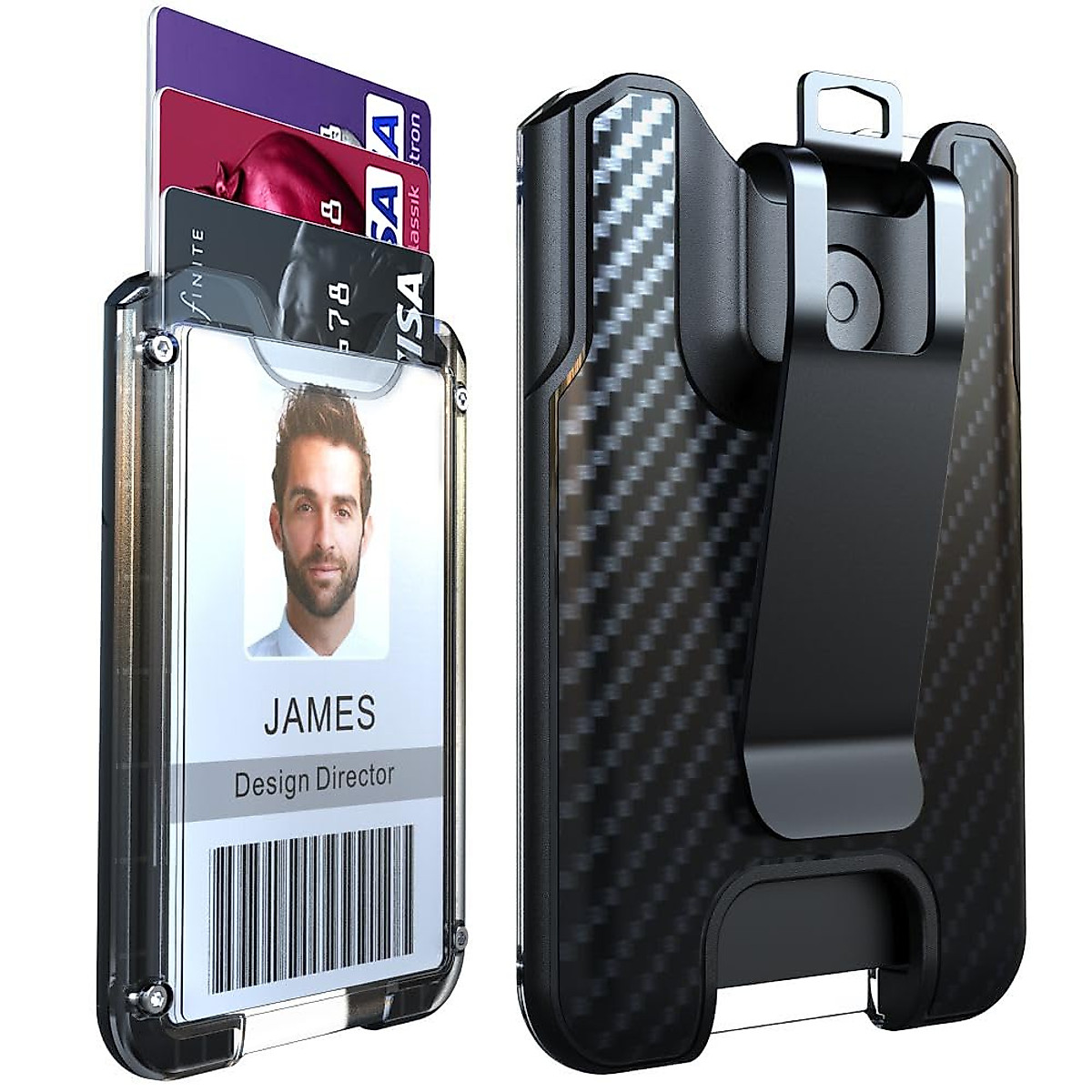 LIUGX Badge Holder / Card Holder / Portable Wallet with Metal Clip - Durable Polycarbonate ID/Credit Card Holder (Holds 1to 4 Cards) for Office, Laborer, Police, Work