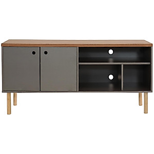 Sunnydaze Mid-Century Modern TV Stand for 55-Inch TV - Living Room Entertainment Center with Storage - Media Console Cabinet with Shelves - Gray