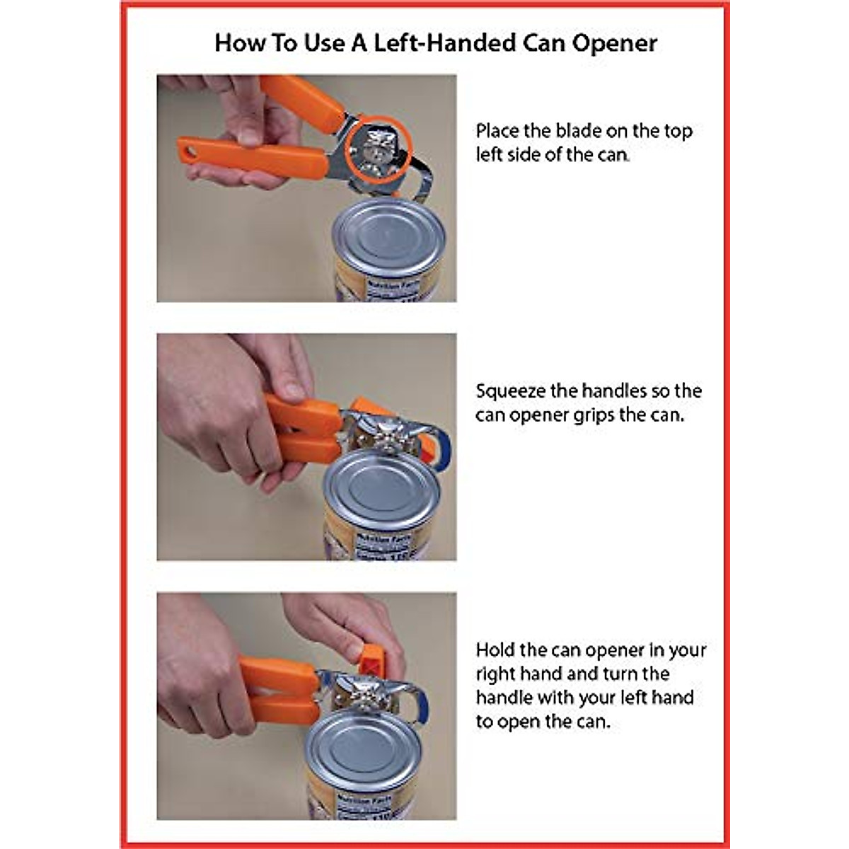 Left Handed Manual Can Opener, Orange Handle