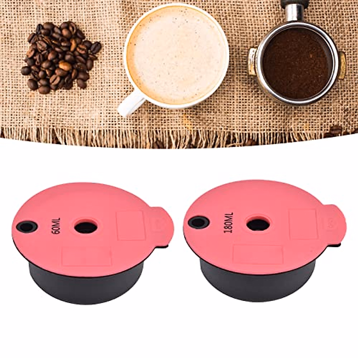 BstXqty Coffee Capsule, Reusable Coffee Capsule Cup with Removable Filter Pink Capsule Filter Bottom Grooves with Unique Sealing Design for Most Coffee Machines(60ml)