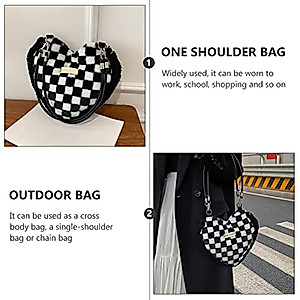 LUOZZY Lattice Pattern Plush Tote Bag Fashion Shoulder Bag Women Cross Body Bag for - Black and White Checkered