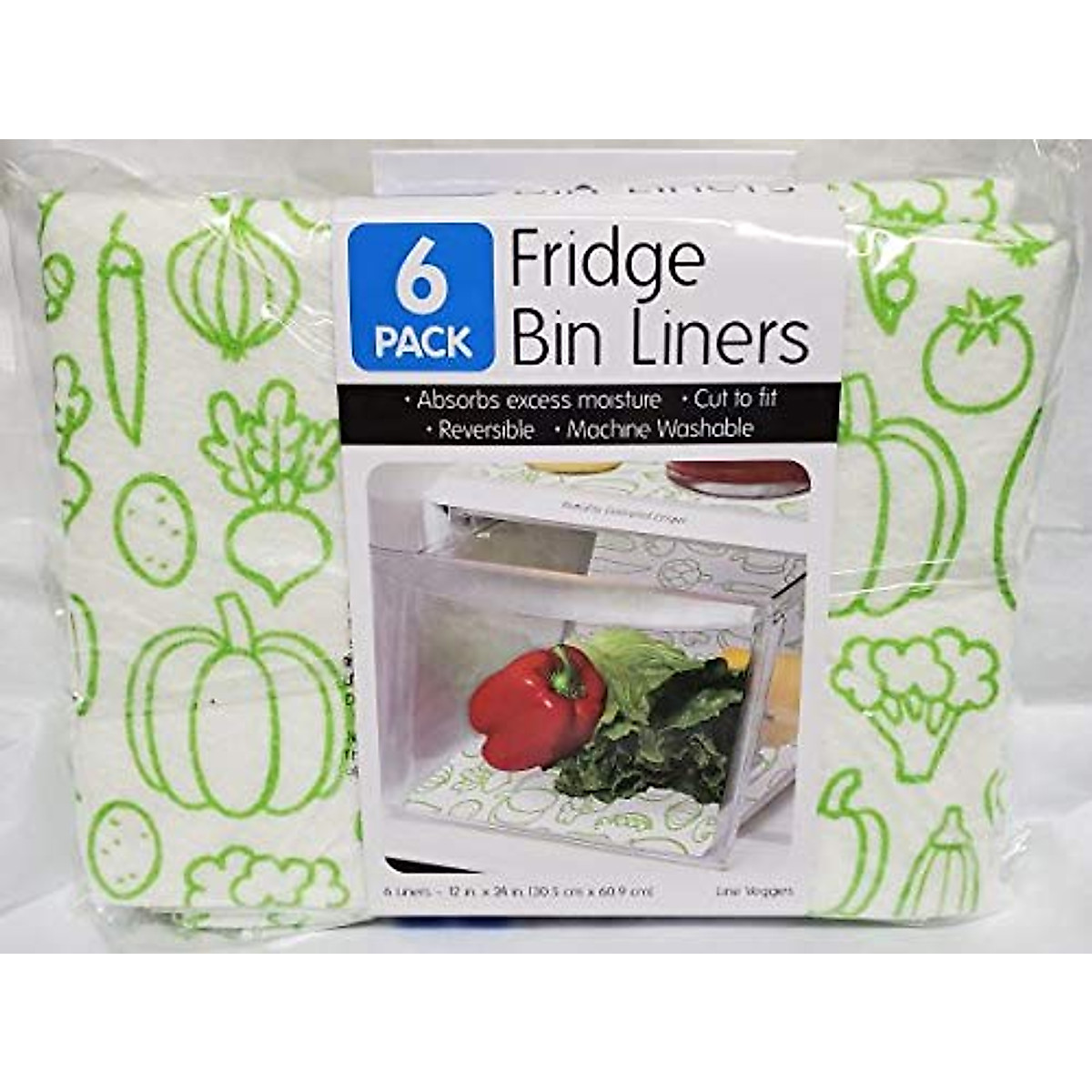 Schroeder & Tremayne . Fridge Bin Liners - 6 Pack - Green and White Veggie Pattern Green,White Front Door Window Kit