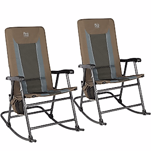 TIMBER RIDGE Foldable Padded Rocking Chair Set of 2 for Outdoor, High Back and Heavy Duty, Portable for Camping, Patio, Lawn, Garden, Yard or Balcony, Supports 300lbs, Brown