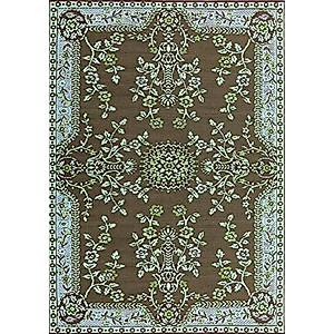 Mad Mats® Outdoor Rug, Reversible Plastic Mat for Patio, Deck, Camping, Indoors, Oriental Garland, 4' x 6', Teal/Brown