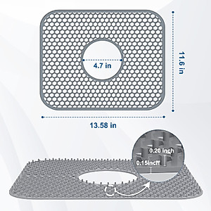 Bestjing Silicone Sink Mat, 2 Pack 13.58''x 11.6'' Sink Protectors for Kitchen Sink with Center Drain, Non-Slip Heat Resistant Sink Mat Grid for Bottom of Stainless Steel Porcelain Sink (Center Hole)