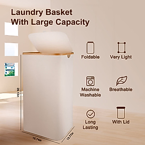 Laundry Basket with Lid - Laundry Hamper with Lid and Removable Bag, 100L Large Foldable Laundry Basket Dirty Clothes Hamper with Handles, Waterproof Oxford Bamboo Hamper for Bedroom, Laundry Room