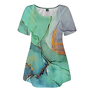 3/4 Sleeve Tops for Women Summer Women Western Tops Sparkly Crop Tops for Women Party Black Tunic Tshirts for Women Lace Blouses for Women Plus Size（1-Cyan,X-Large）