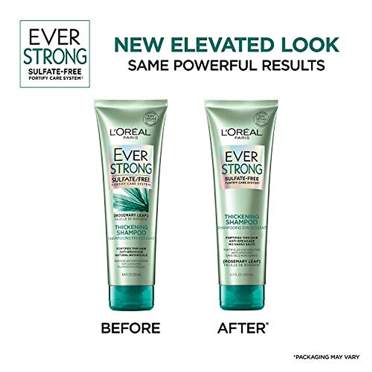 L'Oreal Paris EverStrong Thickening Sulfate Free Shampoo and Conditioner Kit, Thickens + Strengthens, For Thin, Fragile Hair, with Rosemary Leaf, Combo (8.5 Fl; Oz each) (Packaging May Vary)