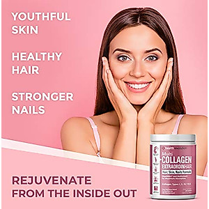 Multi Collagen Peptides Powder Supplement Types I, II, III, V, X - 5 Hydrolyzed Collagen Peptides– For Skin Hair Nails Joints –Triple Refined for Easy Mixing, Non-GMO Dairy Gluten-Free, Unflavored