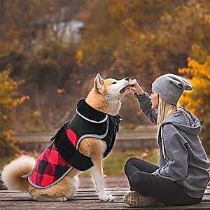 ROZKITCH Reversible Dog Winter Coat Vest, British Style Plaid Fleece Warm Christmas Clothes, Warm Reflective Cold Weather Dog Jacket with Harness Hole for for Small Medium Large Dogs Puppy 3XL
