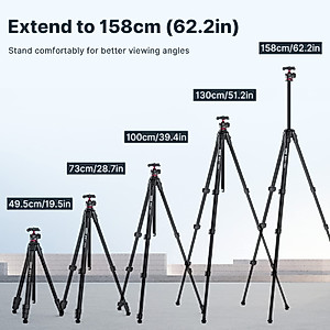 ULANZI MT-55 Travel Camera Tripod Stand, 62.2 inch Video Heavy Duty Tripod Mount for Sony Nikon Canon Fuji DSLR Camera, w Smartphone Clamp - Ombra