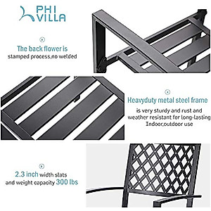 PHI VILLA 7-Piece Metal Outdoor Patio Furniture 37.4" x 59.8" Wood Like Rectangular Dining Table and Chairs Set for Ourdoor Backyard Lawn Garden, Black