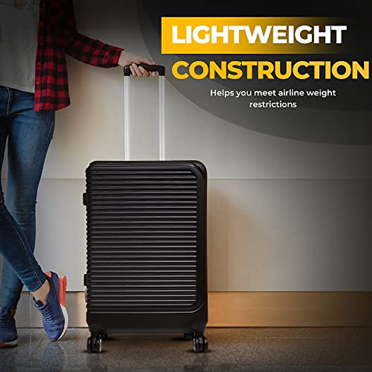 SO-FLY 3 Piece Luggage Sets Long Lasting ABS Durable Lightweight Hardshell Spinner Wheels 3pcs Hardside Suitcases with TSA Locks & 3-Year Warranty (Black)