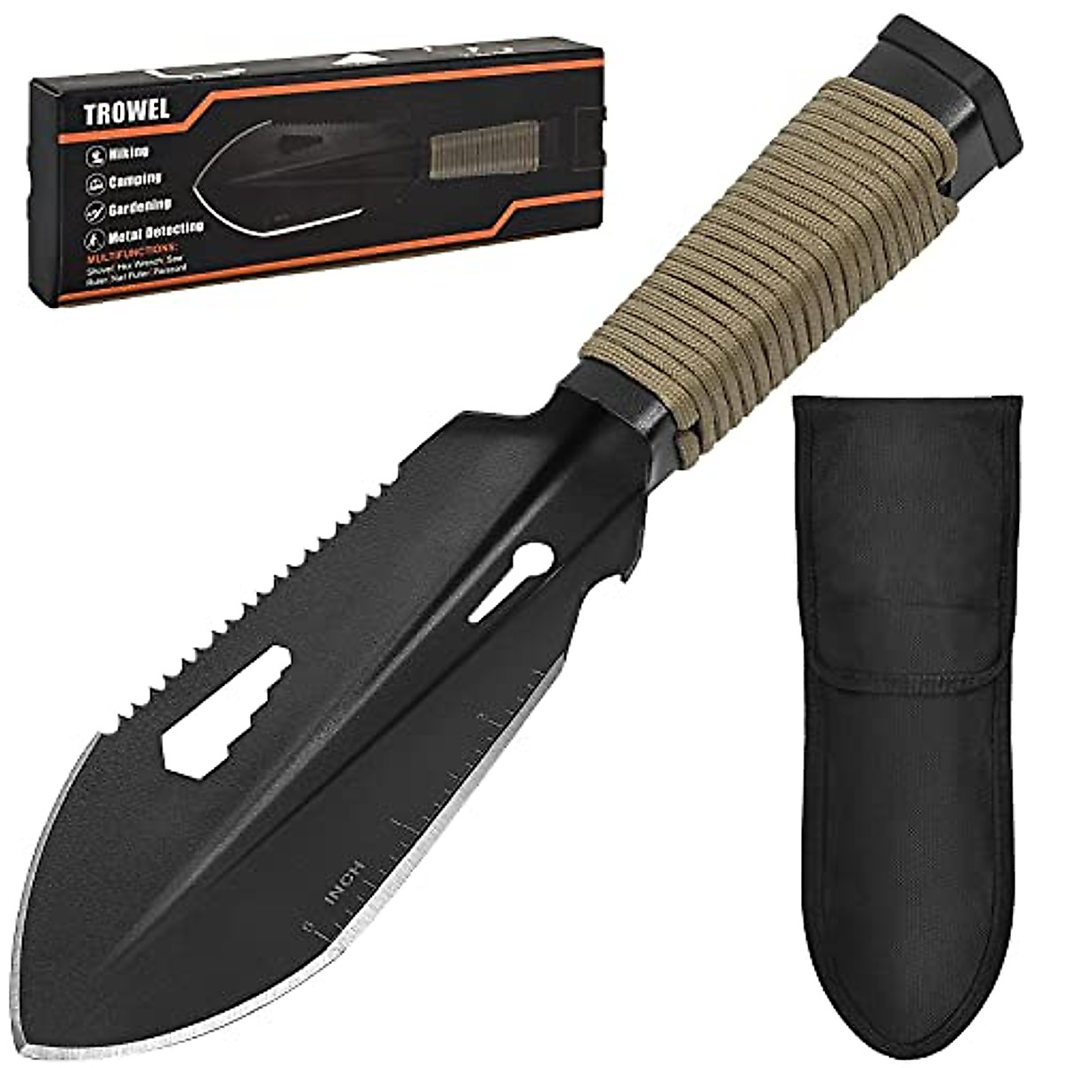 FullLit Backpacking Trowel, Lightweight Camping Shovel, Metal Detecting Tool, Garden Trowel, with Carrying Pouch, for Hiking, Digging, Metal Detecting, Gardening and Outdoor