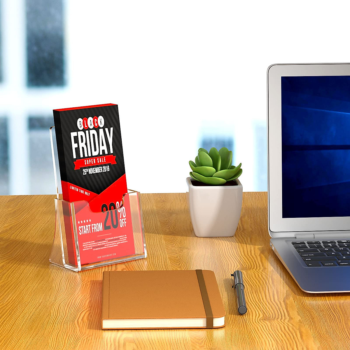 NIUBEE Acrylic Brochure Holder for 4’’ Trifold Pages, 50% Thicker Countertop Acrylic Literature Holder Plastic Flyer Display Stand for Magazine, Pamphlet, Booklets, Menu, Journals, 2 Pack