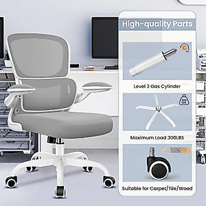 Razzor Office Chair, Ergonomic Desk Chair with Lumbar Support and Adjustable Armrests, Comfy Desk Chair Breathable Mesh Mid Back Computer Chair, Reclining Office Chair for Home Office - Light Gray
