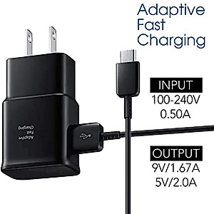 Adaptive Fast Charger kit with USB Type C Cable Compatible Samsung Galaxy S21 /S21 Ultra 5G / S10 /S20 / S10e / S9 /S8 / Plus/Edge/Active/Note 8/9 / 20/10, Wall Plug Power Adapter Cord (2 Pack)