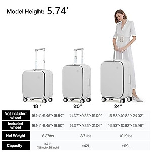 Mixi Carry On Luggage, 20'' Suitcase with Front Laptop Pocket, Travel Rolling Luggage Aluminum Frame PC Hardside with Spinner Wheels & TSA Lock and Cover - Smoke White