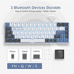 FL ESPORTS F12 65% Three-Mode Wireless Mechanical Keyboard, 68 Keys RGB BT 5.0/2.4Ghz Gaming Keyboard, Smooth Quiet Kailh BOX Red Switch, PBT Keycaps, Durable Battery, Tranquility Blue