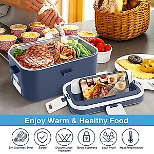 LHMTQVK Electric Lunch Box, Portable Food Warmer, Heated Lunch Box, Lunch Containers Lunch Warmer for Adults, 60W 1.8L 12V-24V 110V 3-in-1 Portable Microwave Food Heater (White+Royal blue)